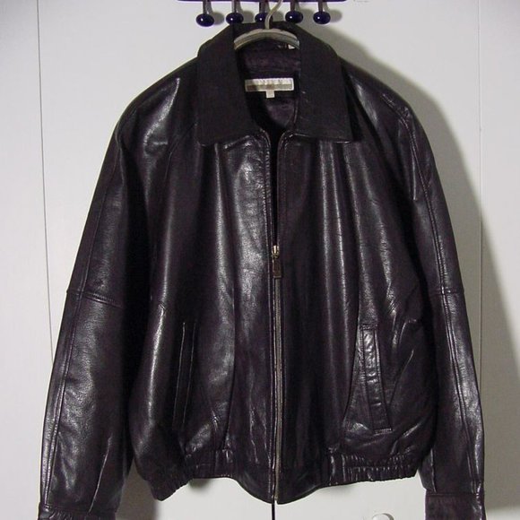 Perry Ellis | Jackets & Coats | Vtg Perry Ellis Dark Brown Leather Zip ...